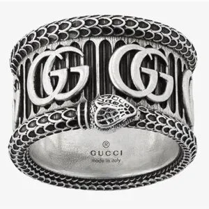 Gucci | Jewelry | Gucci Silvertone Gg Serpent Motif Wide Band Ring ...